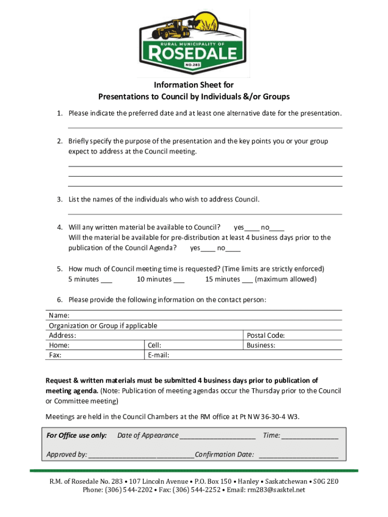 Fillable Online Presentations to Council by Individuals &/or Groups Fax Email Print - pdfFiller