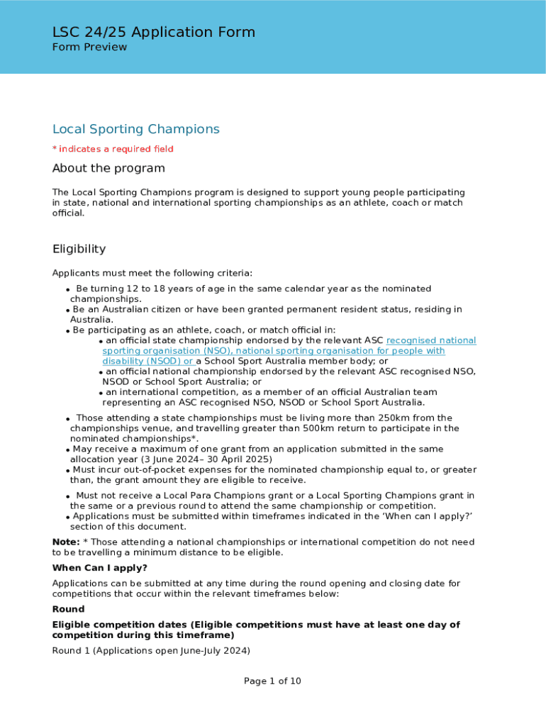 Fillable Online Local Sporting Champions Application Fax Email Print ...