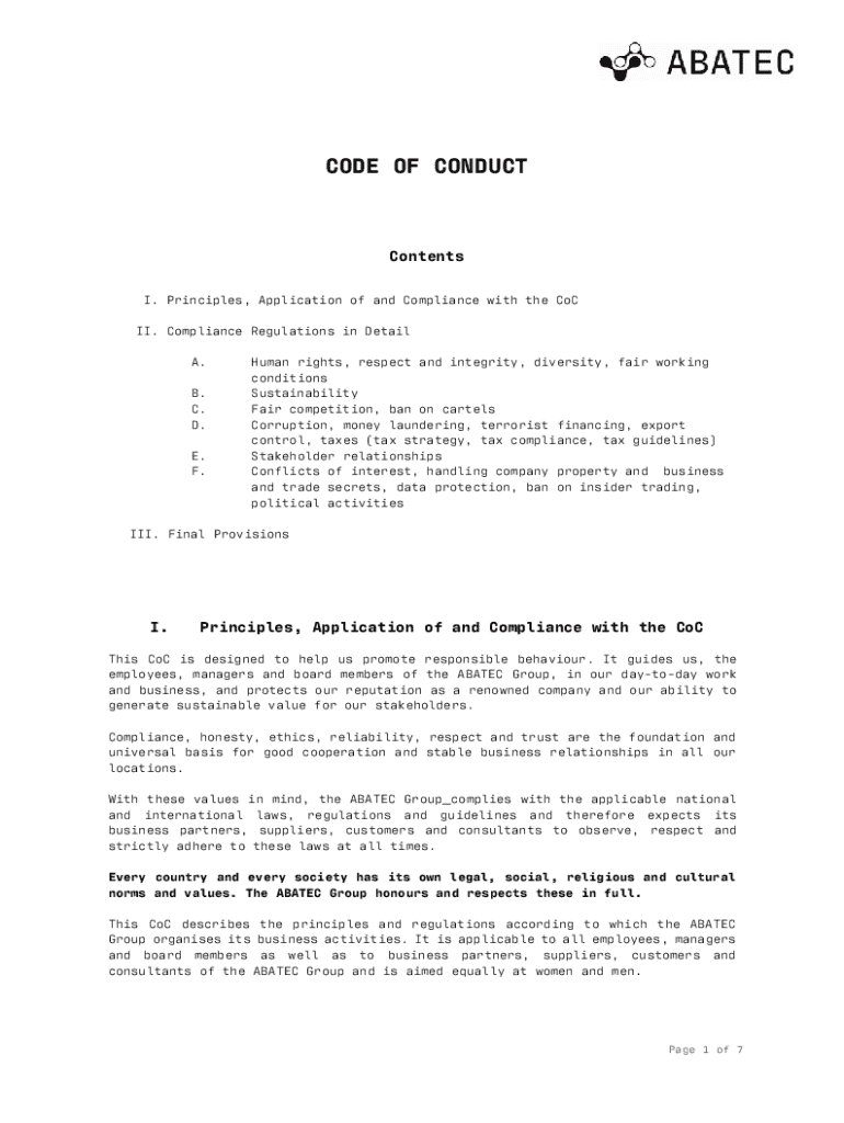 Fillable Online Principles, Application of and Compliance with the CoC Fax Email Print - pdfFiller