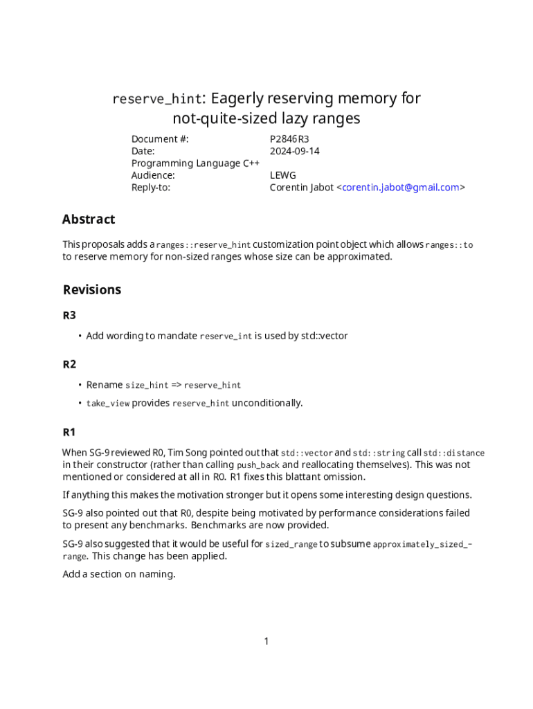 Fillable Online Reserve Hint for Ranges in C++ Fax Email Print - pdfFiller