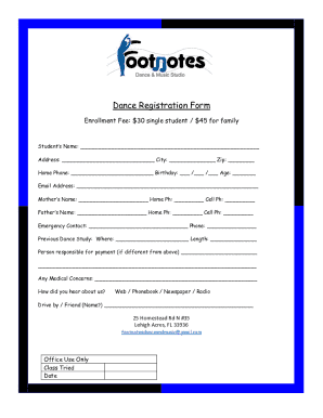Fillable Online Dance Registration Form Fax Email Print - pdfFiller