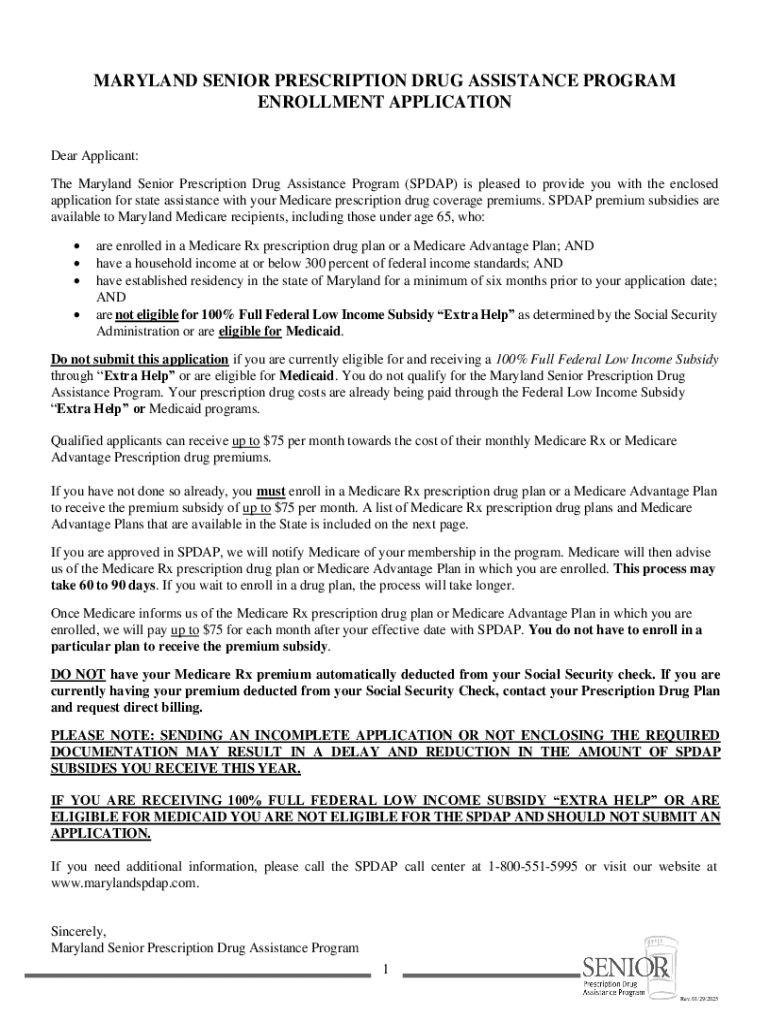 Fillable Online Maryland Senior Prescription Drug Assistance Program Enrollment Application Fax ...