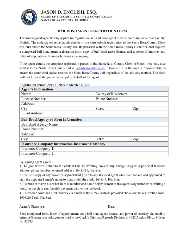 Fillable Online Bail Bond Agent Registration Fax Email Print - pdfFiller