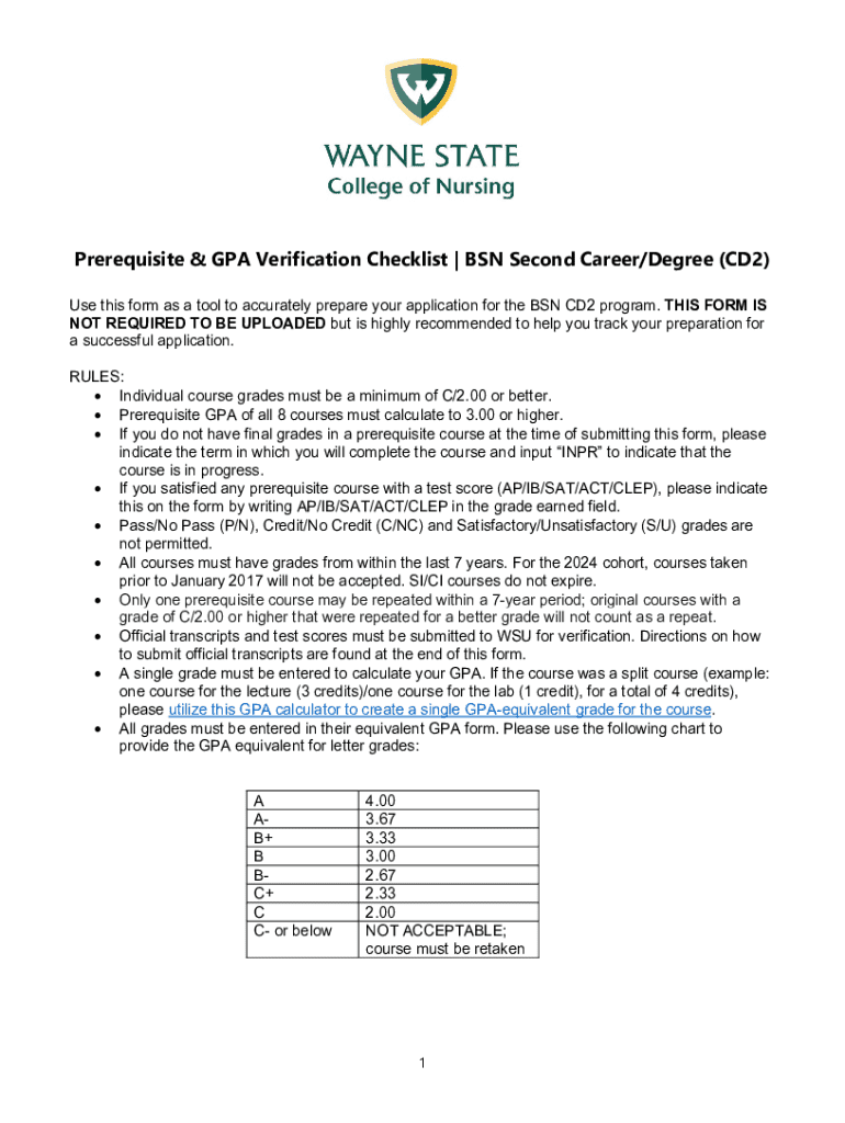 Fillable Online Bsn Second Career/degree (cd2) Fax Email Print - pdfFiller