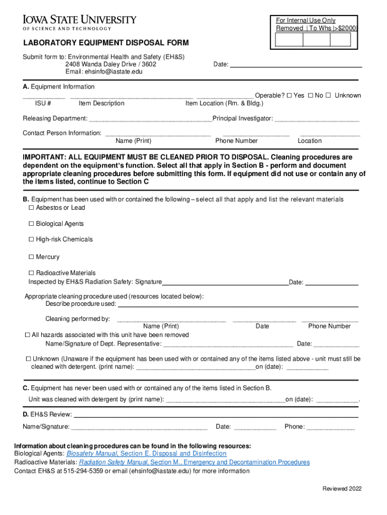 Fillable Online Laboratory Equipment Disposal Form Fax Email Print - pdfFiller