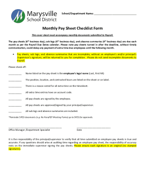 Fillable Online Monthly Pay Sheet Checklist Fax Email Print - pdfFiller