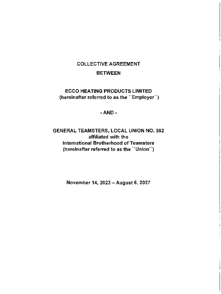 Fillable Online Collective Agreement Between Ecco Heating Products ...