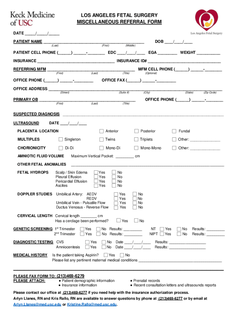 Fillable Online Fetal Surgery Referral Form Fax Email Print - pdfFiller