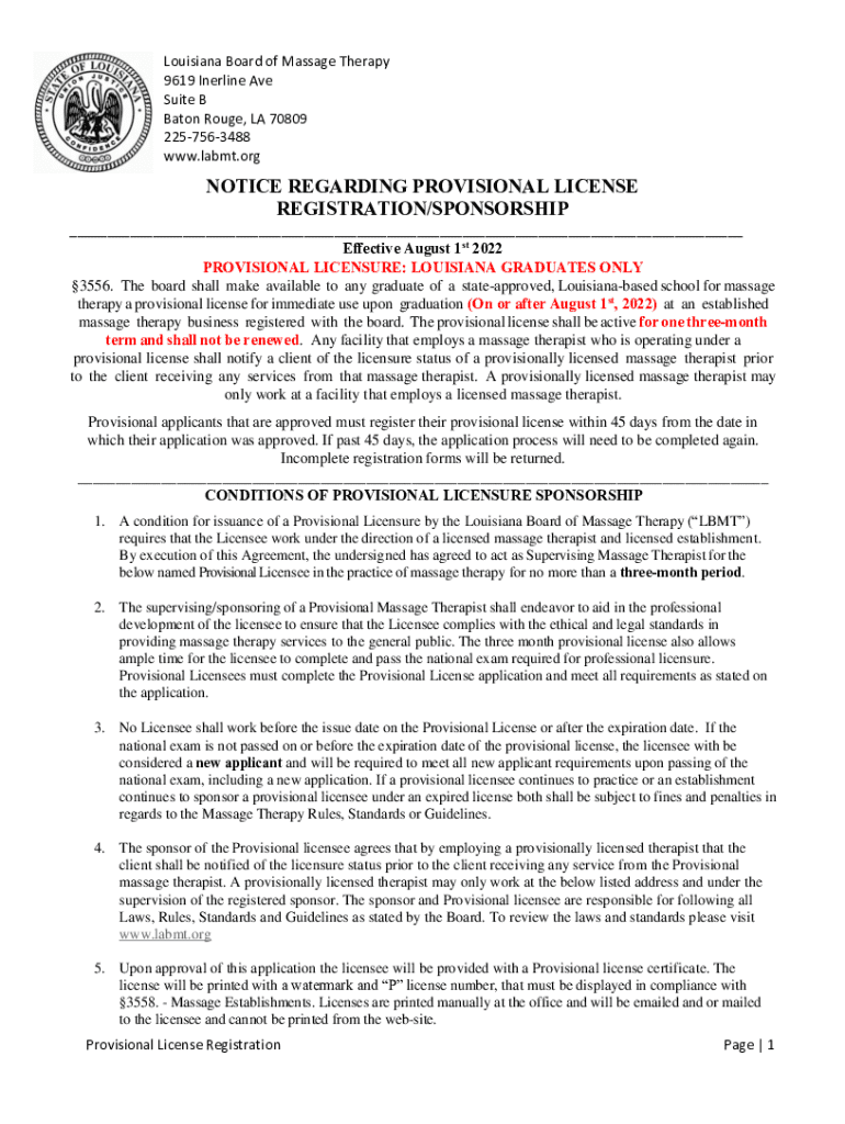 Fillable Online Notice Regarding Provisional License Registration ...