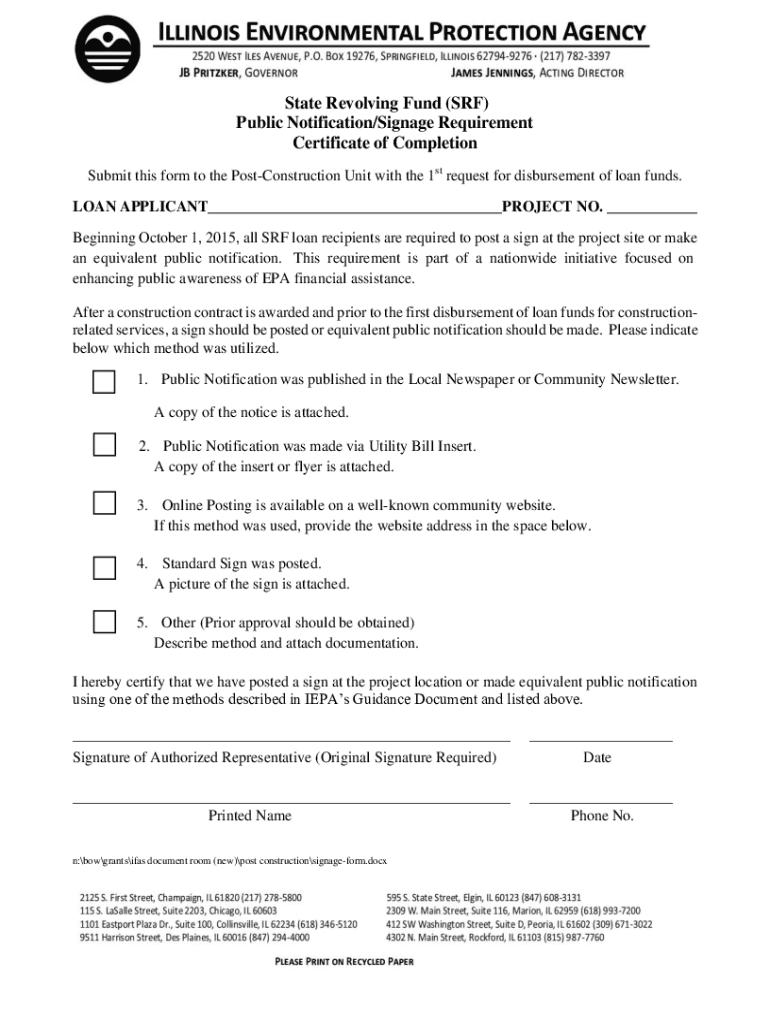 Fillable Online State Revolving Fund (srf) Public Notification/signage ...
