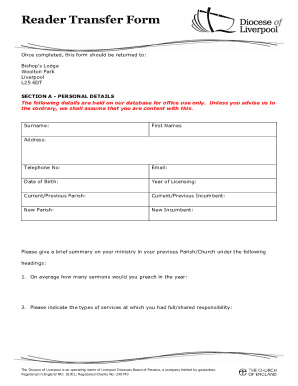 Fillable Online Reader Transfer Form Fax Email Print - pdfFiller