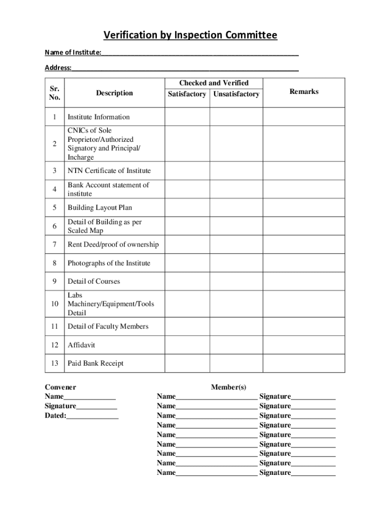 Fillable Online Verification by Inspection Committee Fax Email Print ...