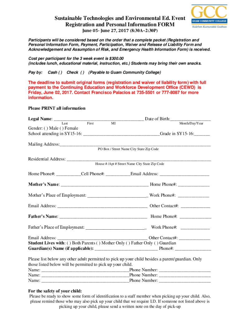 Fillable Online Sustainable Technologies and Environmental Education Event Registration Fax ...