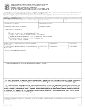 Fillable Online Summer Food Service Program (sfsp) Potential New ...