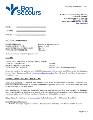Fillable Online Bon Secours Memorial College of Nursing Enrollment ...