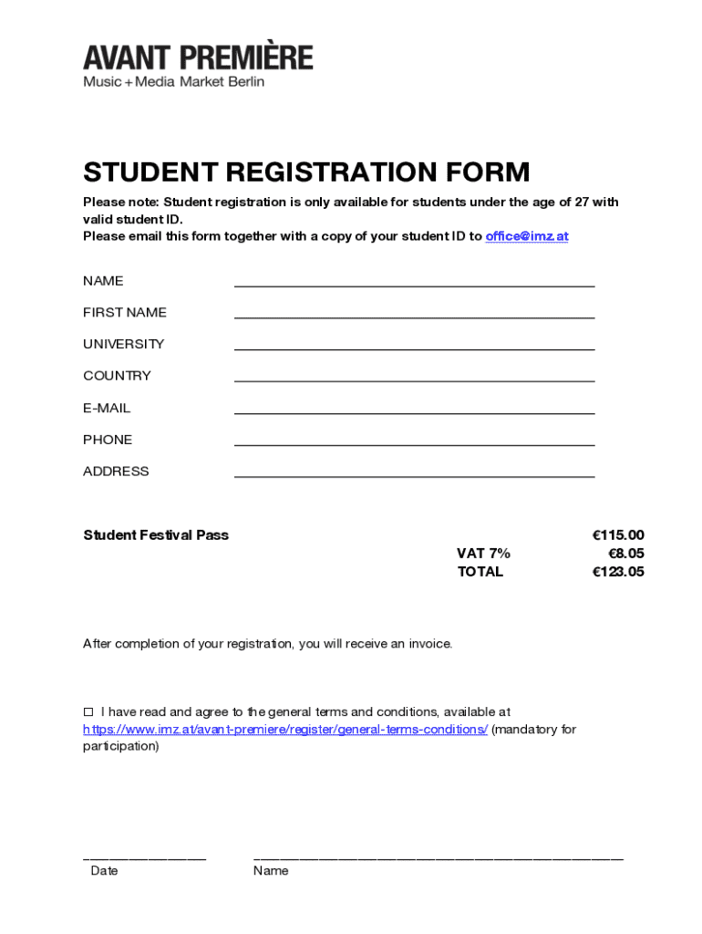Fillable Online Student Registration Form Fax Email Print - pdfFiller