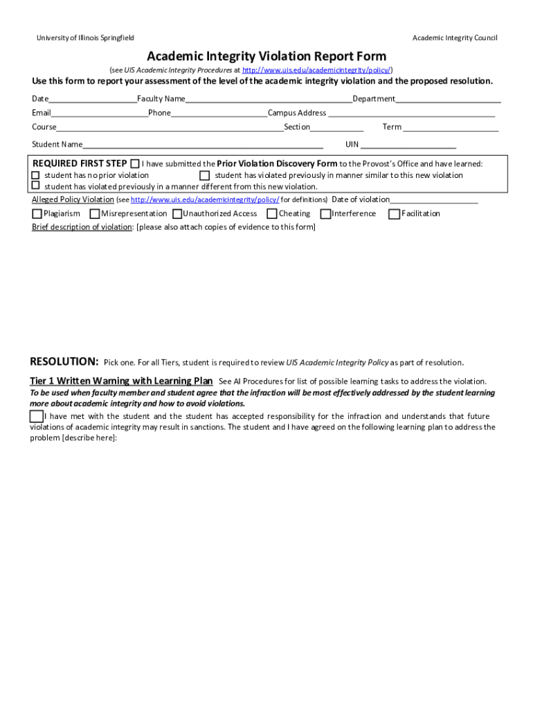 Fillable Online University of Illinois Springfield Academic Integrity ...