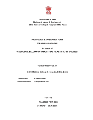 Fillable Online Prospectus & Application Form for Admission to ...