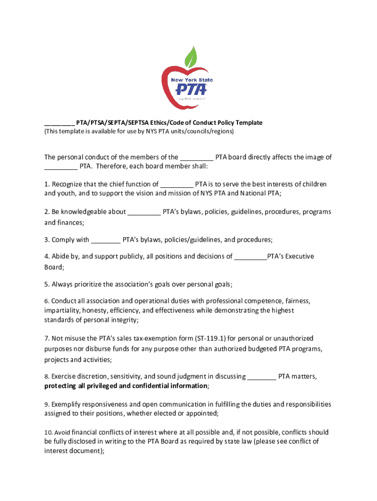 Fillable Online Pta Ethics/code of Conduct Policy Fax Email Print ...
