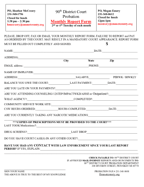 Fillable Online 90th District Court Probation Monthly Report Fax Email ...