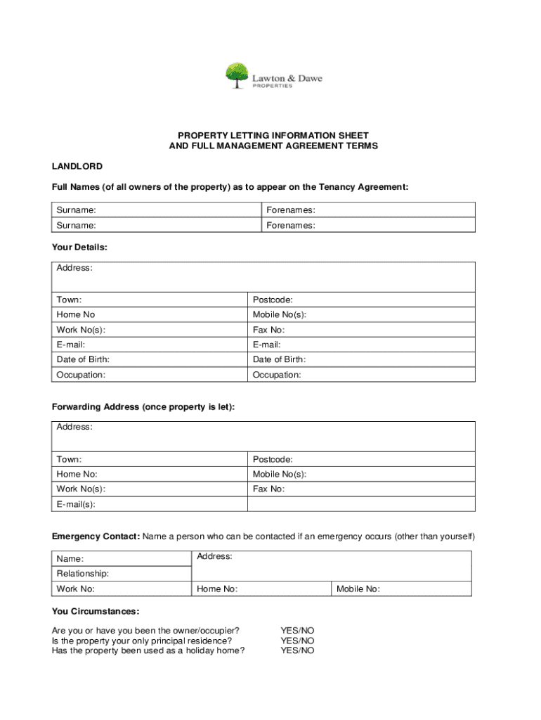 Fillable Online Property Letting Management Agreement Fax Email Print - pdfFiller