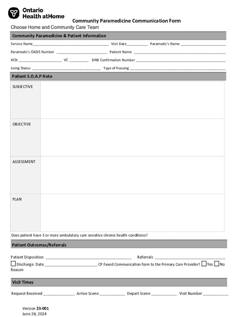 Fillable Online Community Paramedicine Communication Form Fax Email ...
