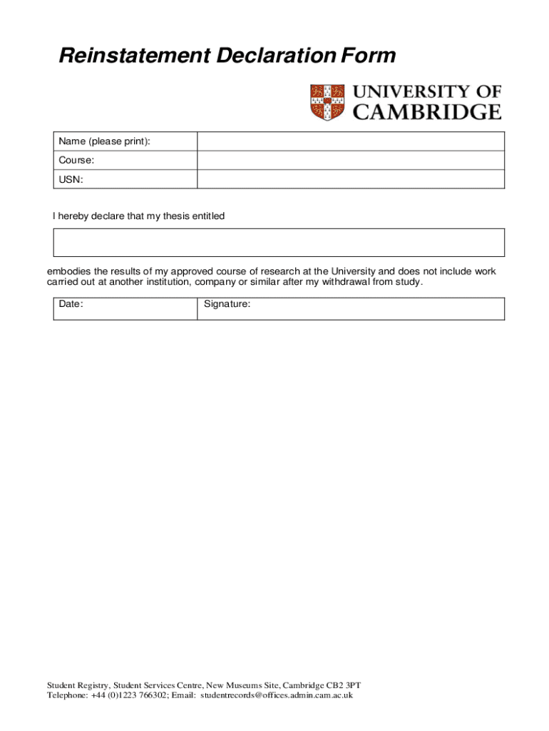 Fillable Online Reinstatement Declaration Fax Email Print - pdfFiller