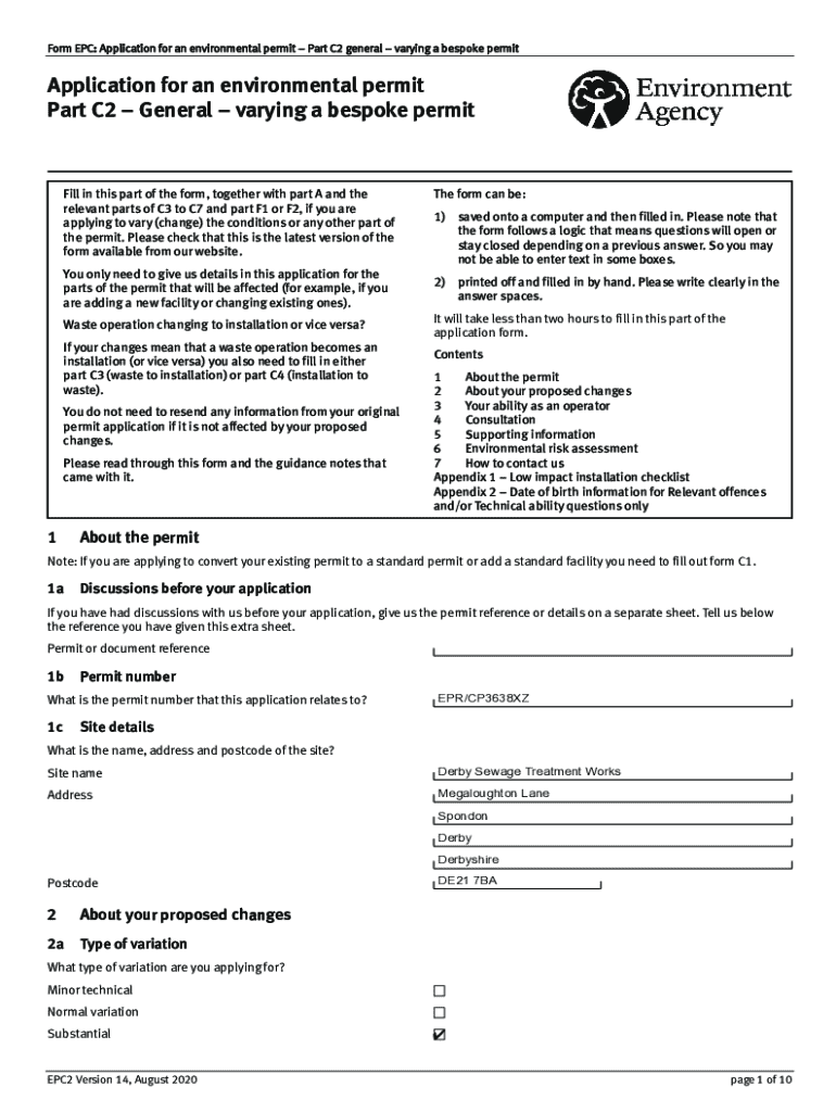 Fillable Online Application for an Environmental Permit - Part C2 Fax ...