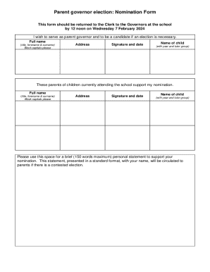 Fillable Online Parent Governor Nomination Fax Email Print - pdfFiller