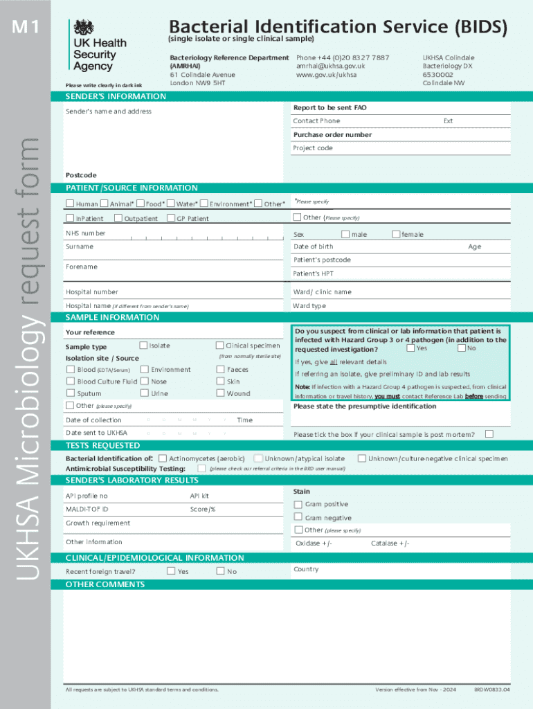 Fillable Online Bacterial Identification Service (bids) Fax Email Print ...