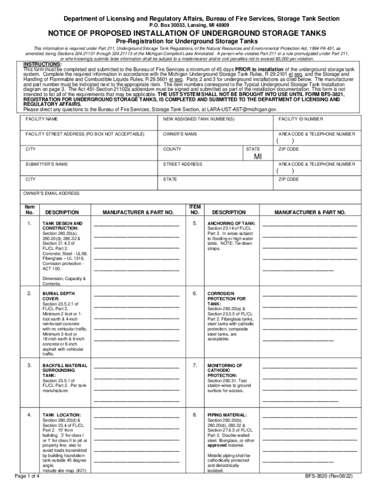 Fillable Online Department of Licensing and Regulatory Affairs, Bureau of Fire Services, Storage ...