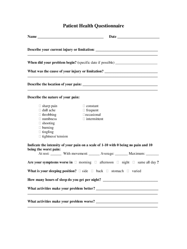 Fillable Online Patient Health Questionnaire Fax Email Print - pdfFiller