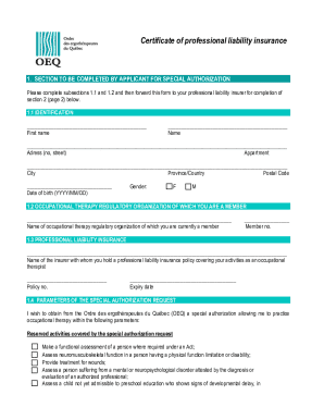 Fillable Online Certificate of Professional Liability Insurance Fax ...