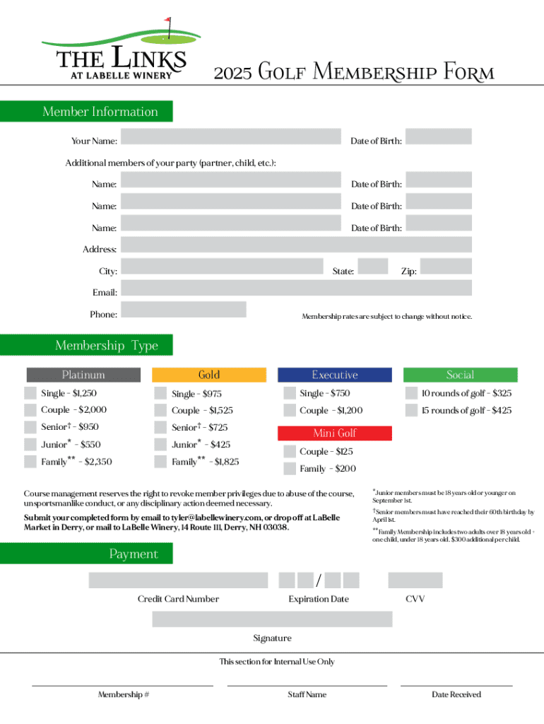 Fillable Online Golf Memberships Fax Email Print - pdfFiller