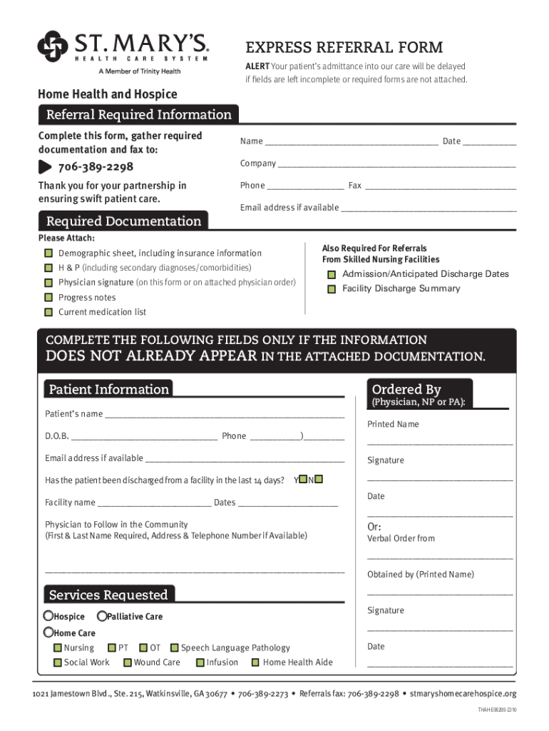 Fillable Online Home Health and Hospice Referral Fax Email Print ...