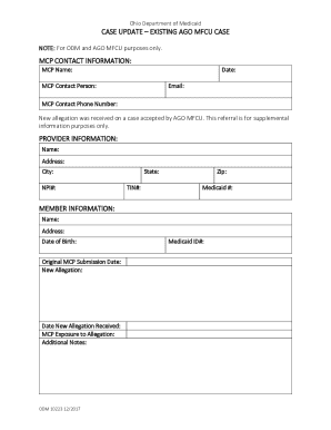 Fillable Online Case Update – Existing Ago Mfcu Case Fax Email Print - pdfFiller