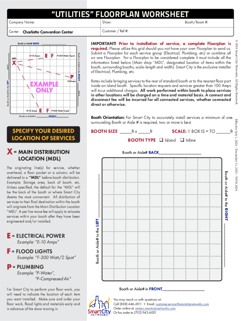 Fillable Online Utilities Floorplan Worksheet for Service Installation ...