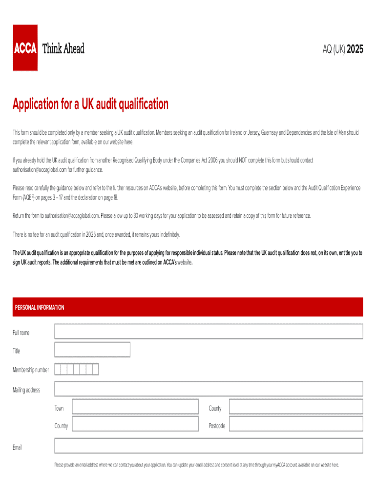Fillable Online Application for a Uk Audit Qualification Fax Email ...