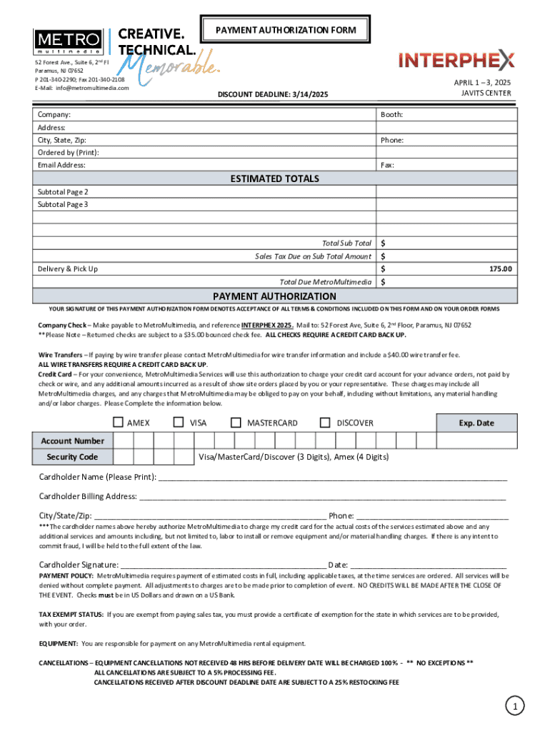 Fillable Online Payment Authorization Form for Metromultimedia Services Fax Email Print - pdfFiller