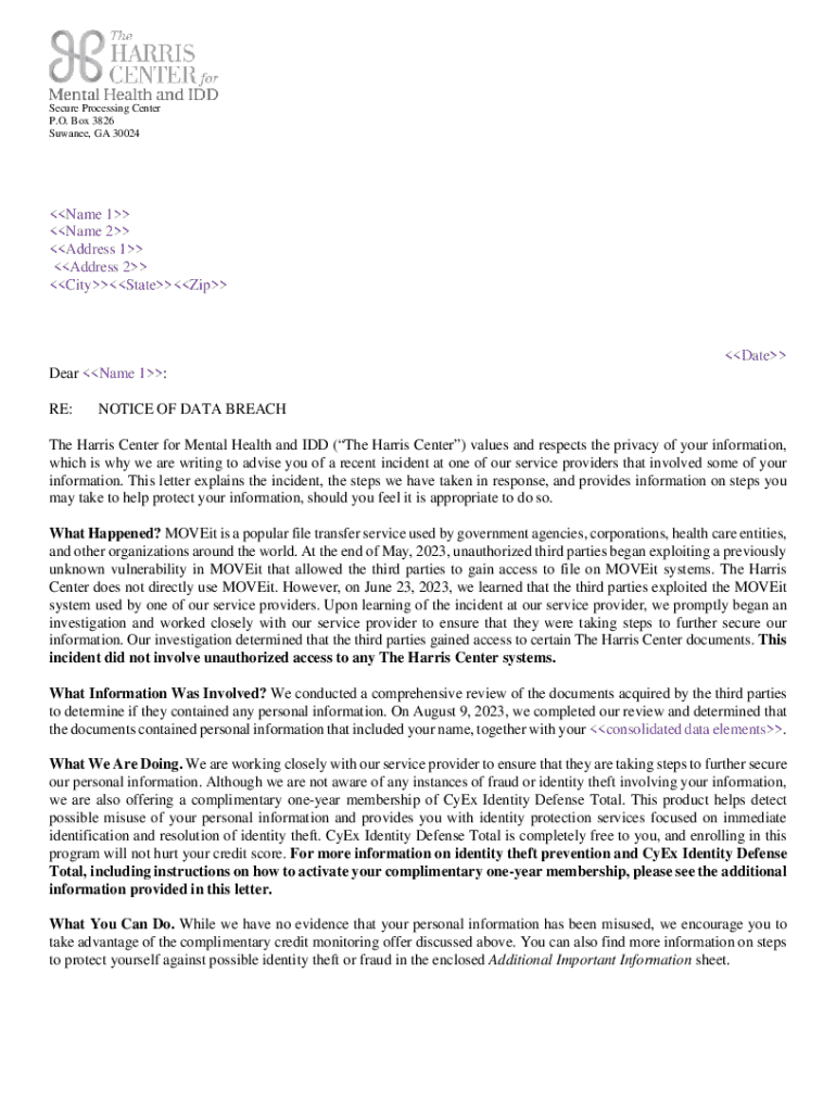 Fillable Online The Harris Center for Mental Health and IDD (The Harris ...