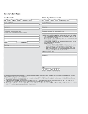 Fillable Online Investors Certificate Fax Email Print - pdfFiller