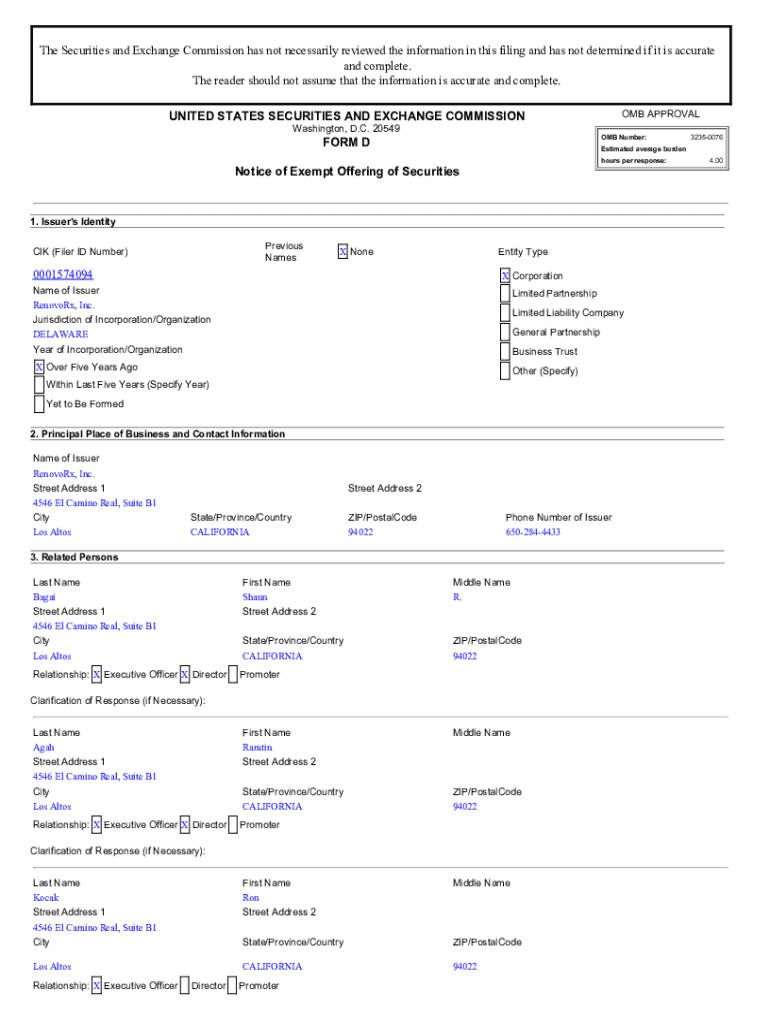 Fillable Online Notice of Exempt Offering of Securities Fax Email Print ...