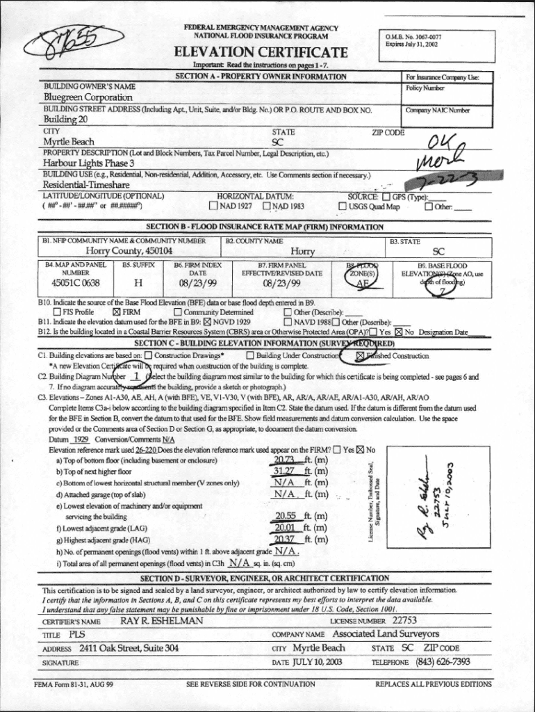 Fillable Online Elevation Certificate Fax Email Print - pdfFiller