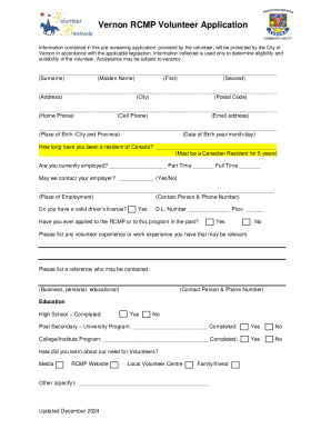 Fillable Online Vernon Rcmp Volunteer Application Fax Email Print ...
