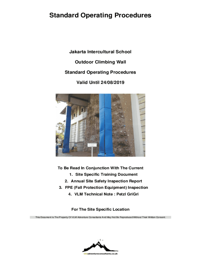 Fillable Online Standard Operating Procedures for Outdoor Climbing Wall ...