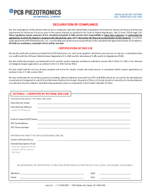 Fillable Online Declaration of Compliance and Certification of End Use ...