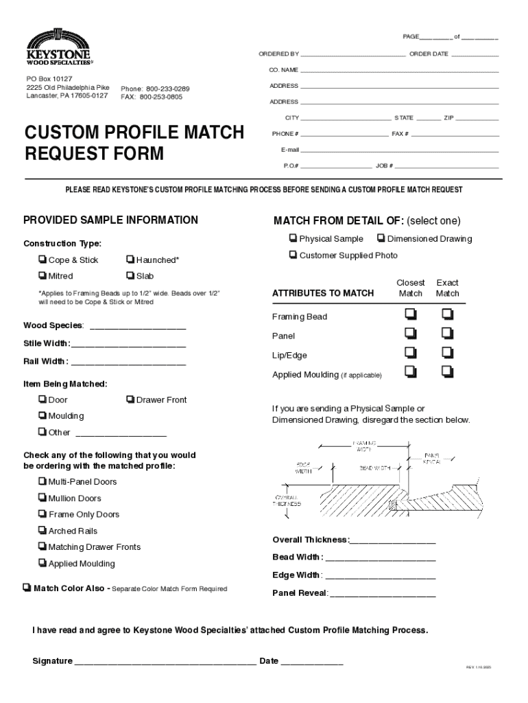 Fillable Online Keystone Wood Specialties Custom Profile Match Request Fax Email Print - pdfFiller