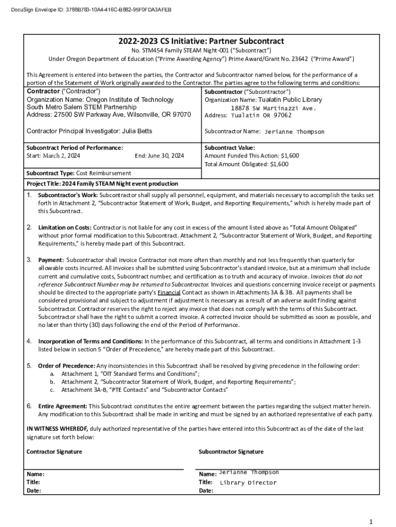 Fillable Online STM454 Family STEAM Night-001 (Subcontract) Fax Email ...