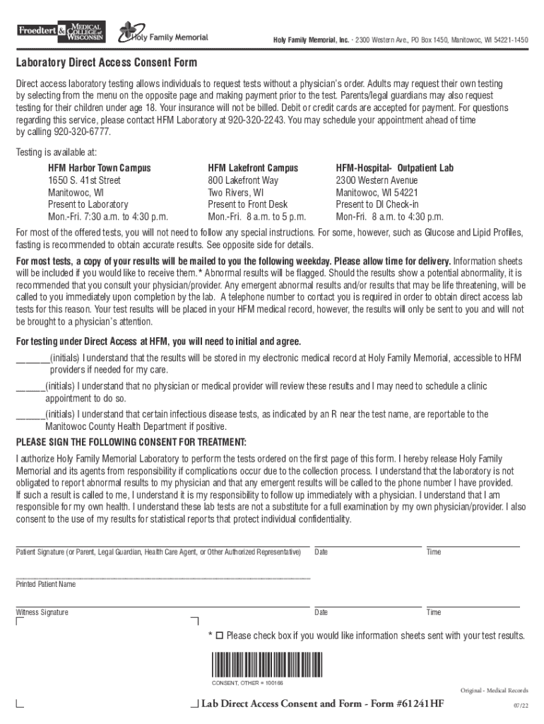 Fillable Online Laboratory Direct Access Consent Form Fax Email Print ...