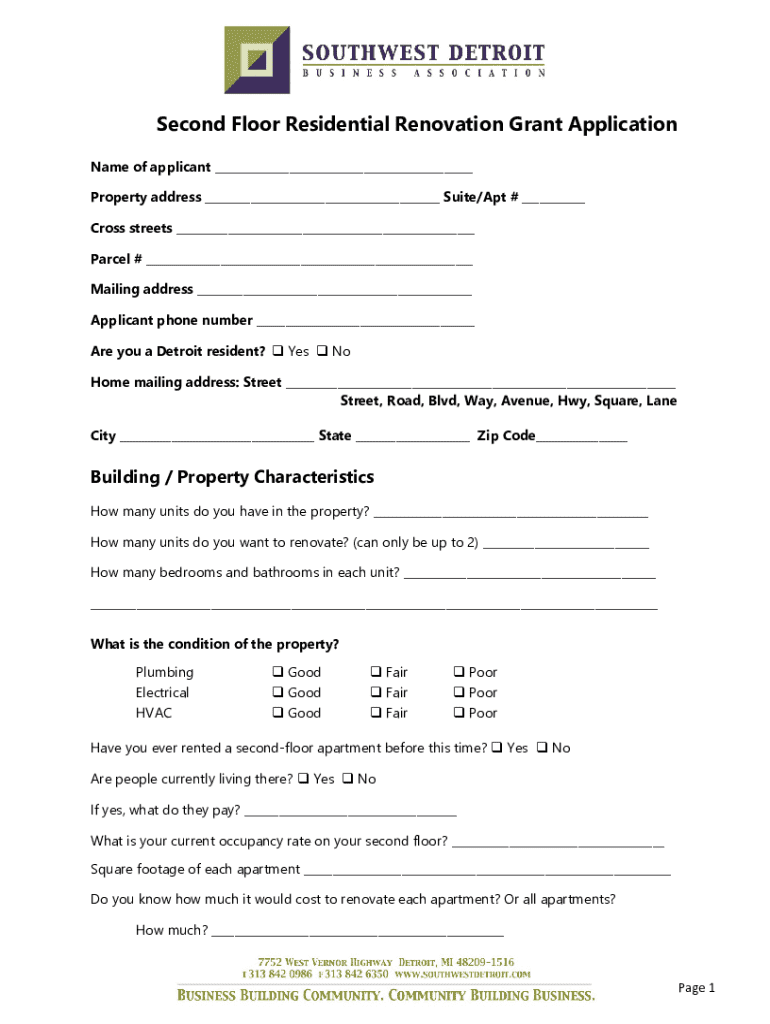 Fillable Online Second Floor Residential Renovation Grant Application Fax Email Print - pdfFiller